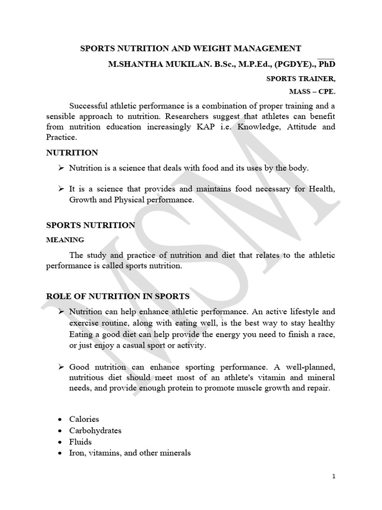 Sports Nutrition for Weight Management | PDF | Body Mass Index | Obesity