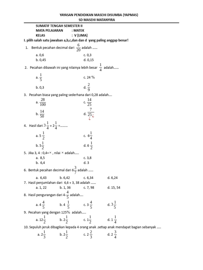 Soal Matek Kelas 5 | PDF