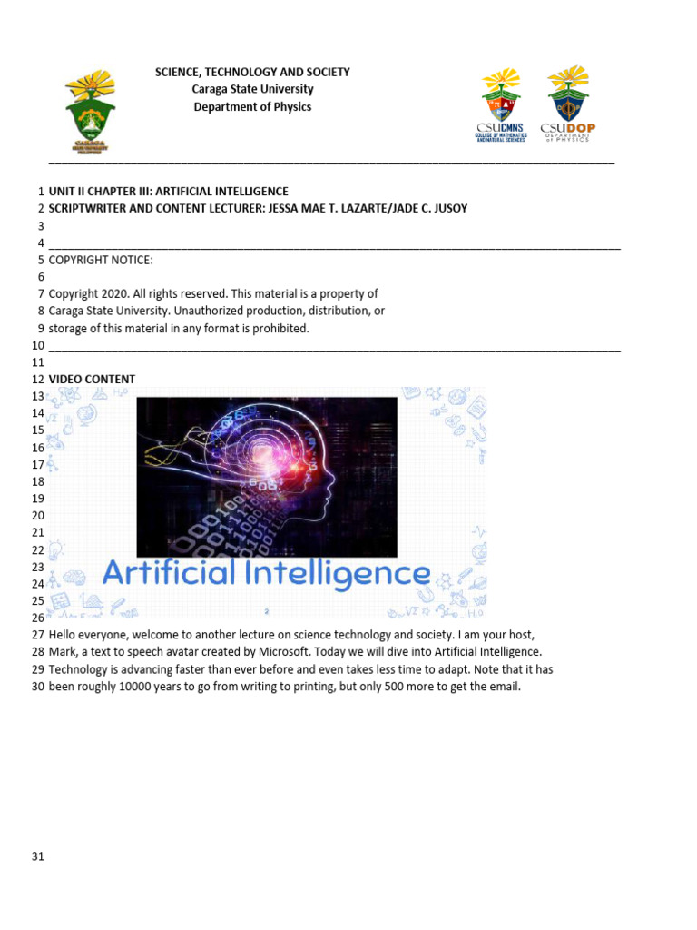 Video Transcript STS U2C3 | PDF | Artificial Intelligence | Intelligence (AI) & Semantics
