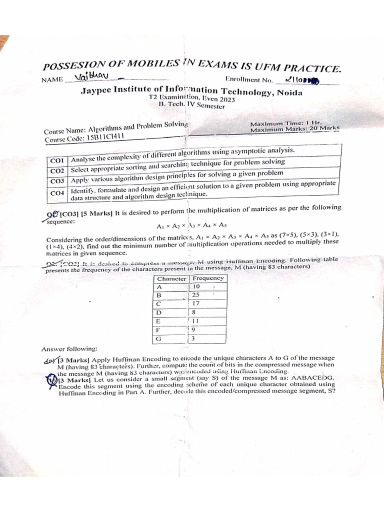 Q 2023 CSE II EVEN T2 ALGORITHMS - AND - PROBLEM - SOLVING | PDF