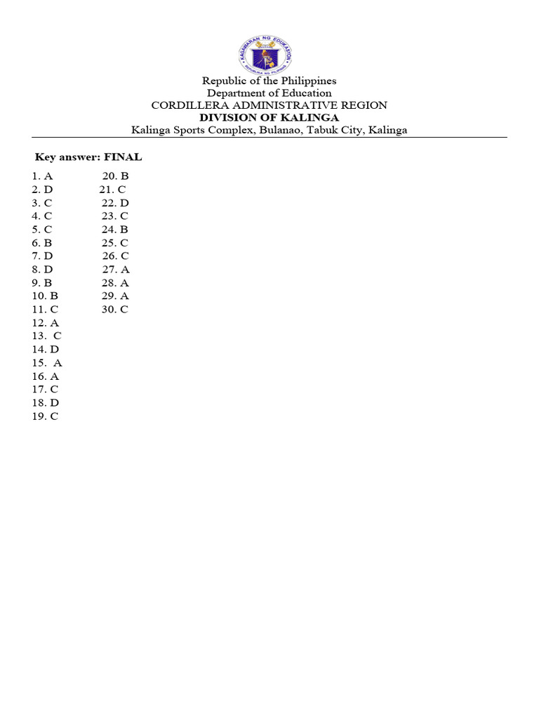 Sat Final Key-Answer Mapeh1-Q2 | PDF | Science & Mathematics