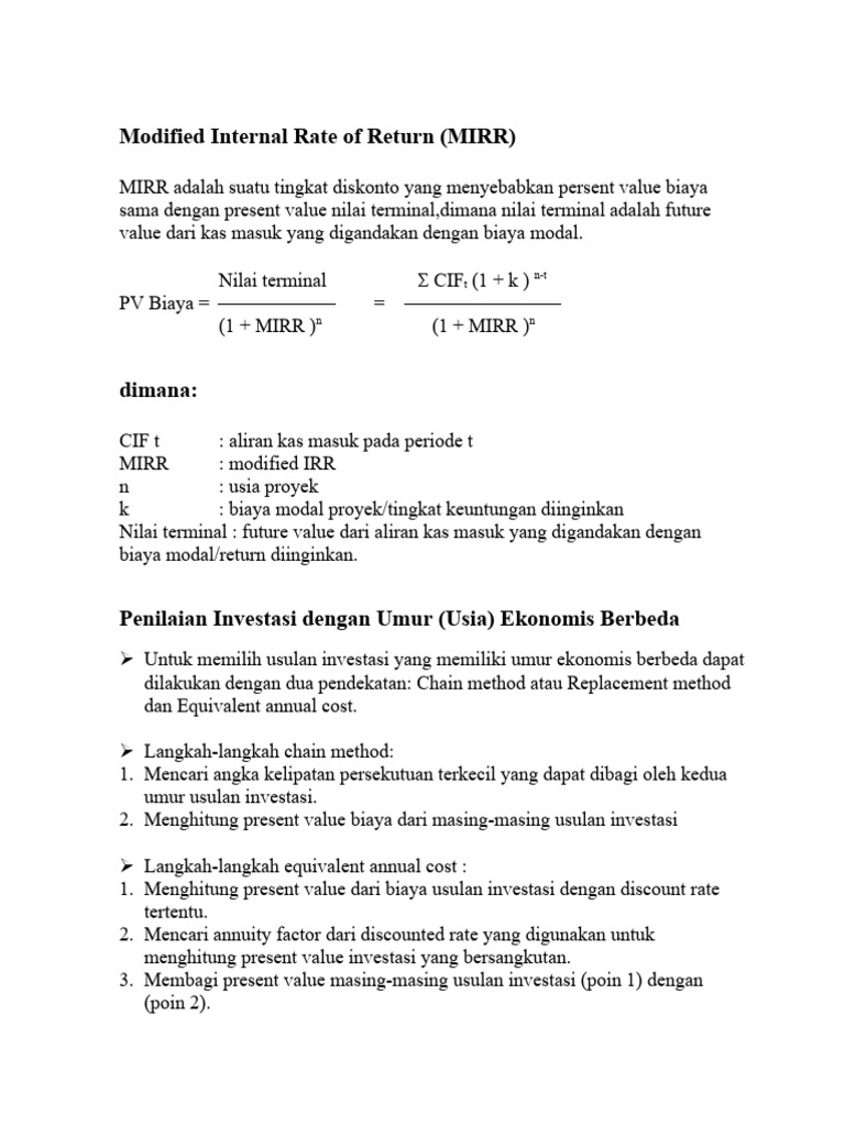 Modified Internal Rate of Return | PDF
