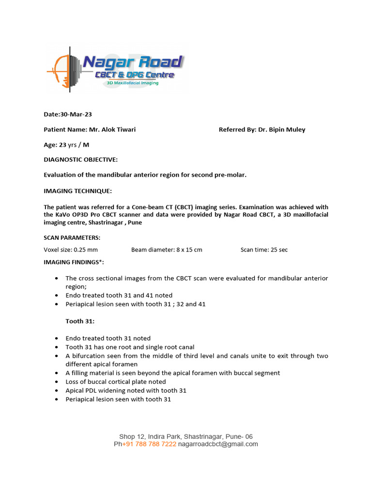 CBCT Report | Download Free PDF | Dental Anatomy | Dentistry
