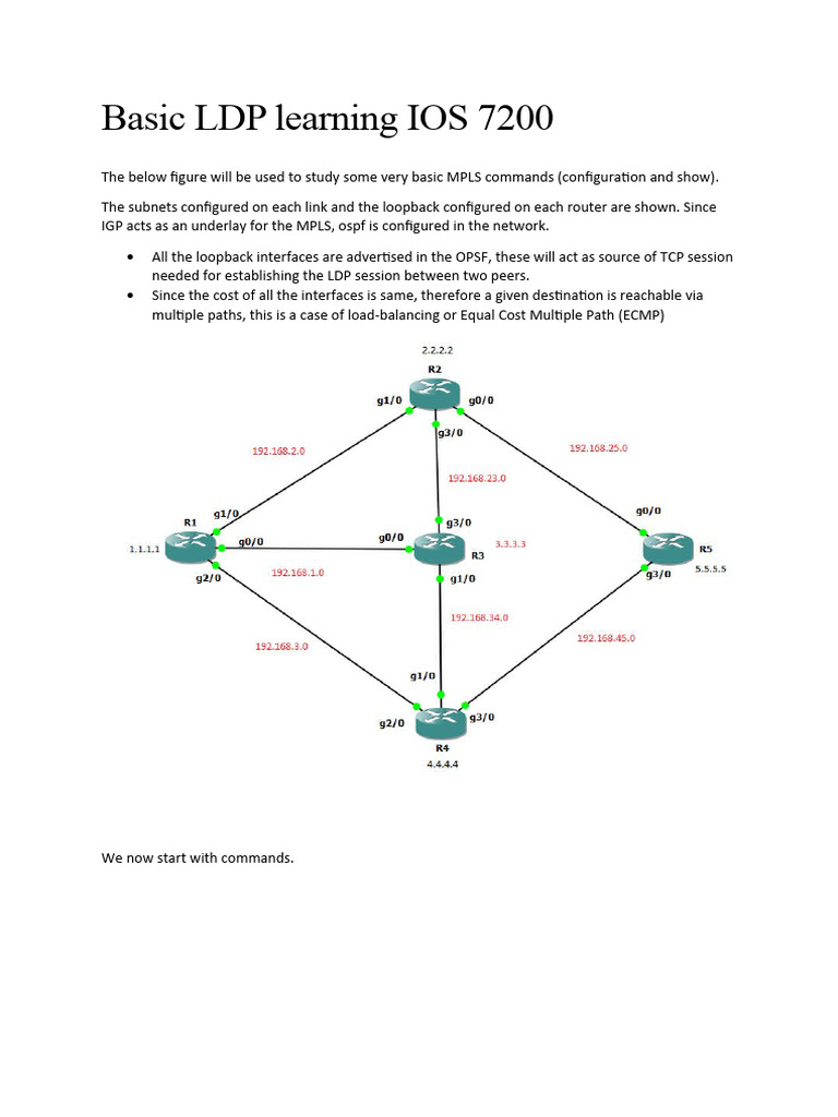 Basic LDP Learning IOS 7200 | PDF | Networking | Multiprotocol Label Switching
