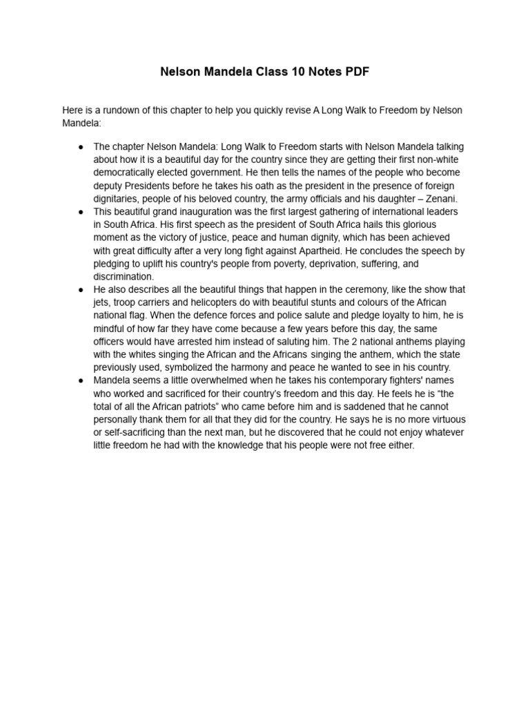 Nelson Mandela Class 10 Summary Notes | PDF | Politics