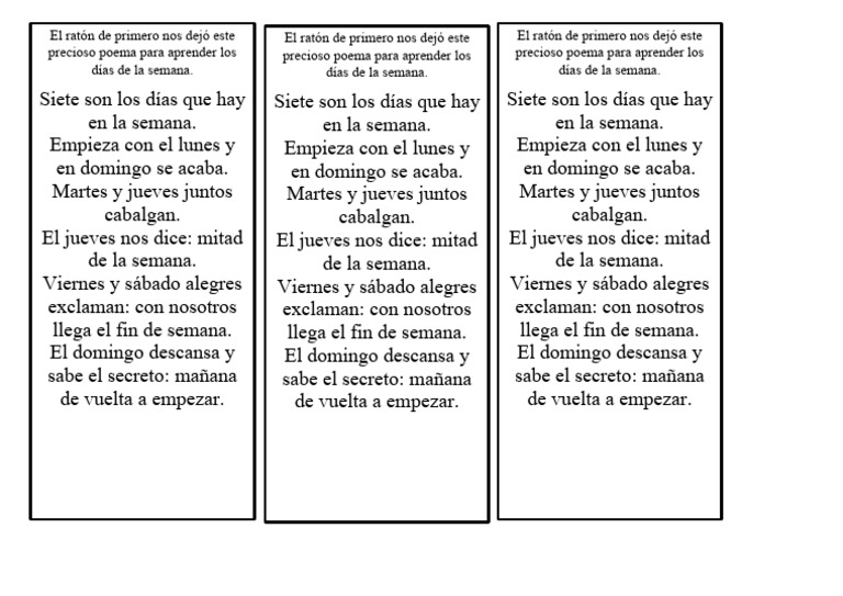 Poema para aprender los días de la semana | PDF | Artes del Lenguaje y ...
