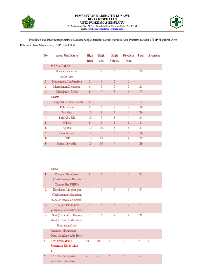 Indikator Mutu Prioritas Puskesmas | PDF
