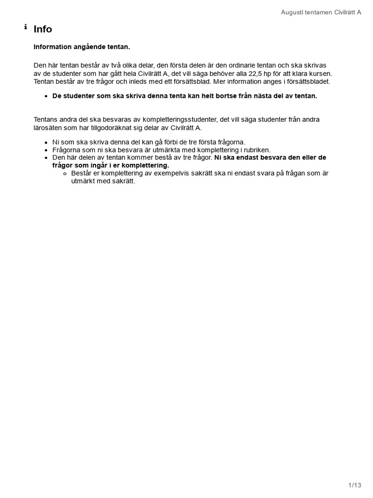 Tentamen Och Svarsmall 230822 | PDF