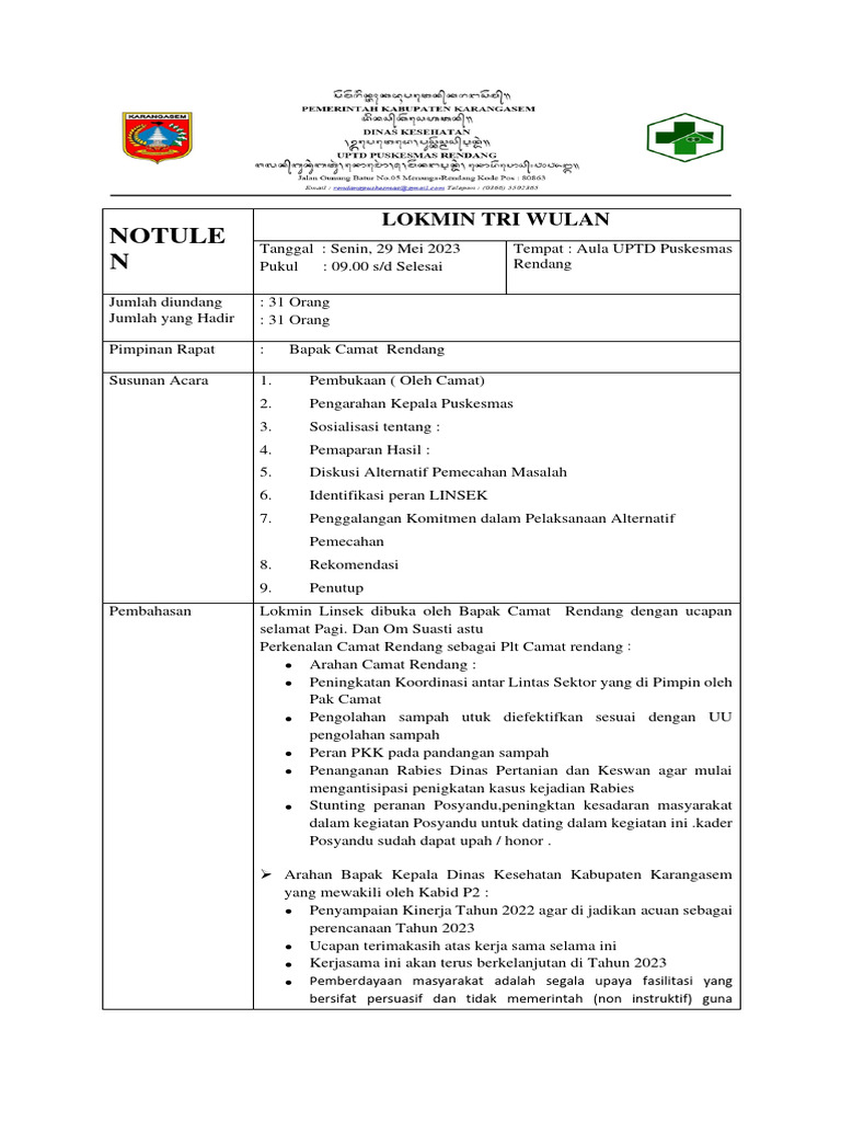 Notulen Linsek TW II | PDF | Kesehatan Holistik