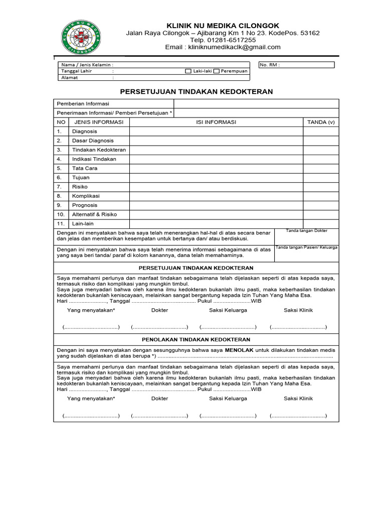 Form Persetujuan Tindakan | PDF