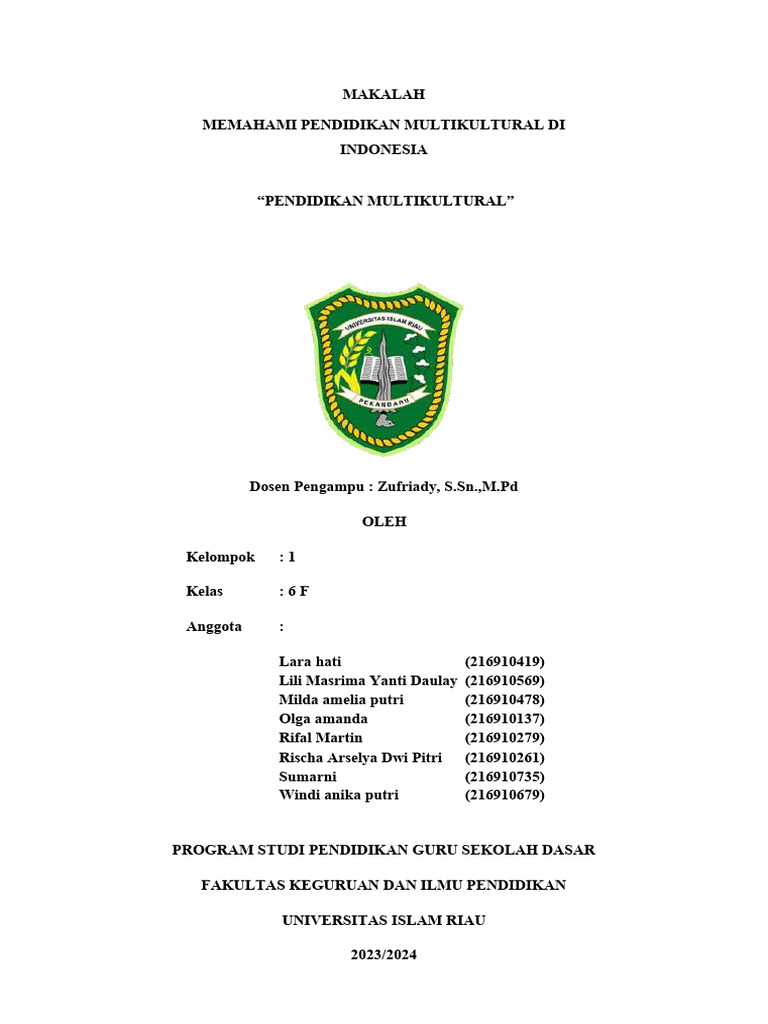 MAKALAH KEL 1 MATERI KE-7 Pendidikan Multikultural 6f | PDF