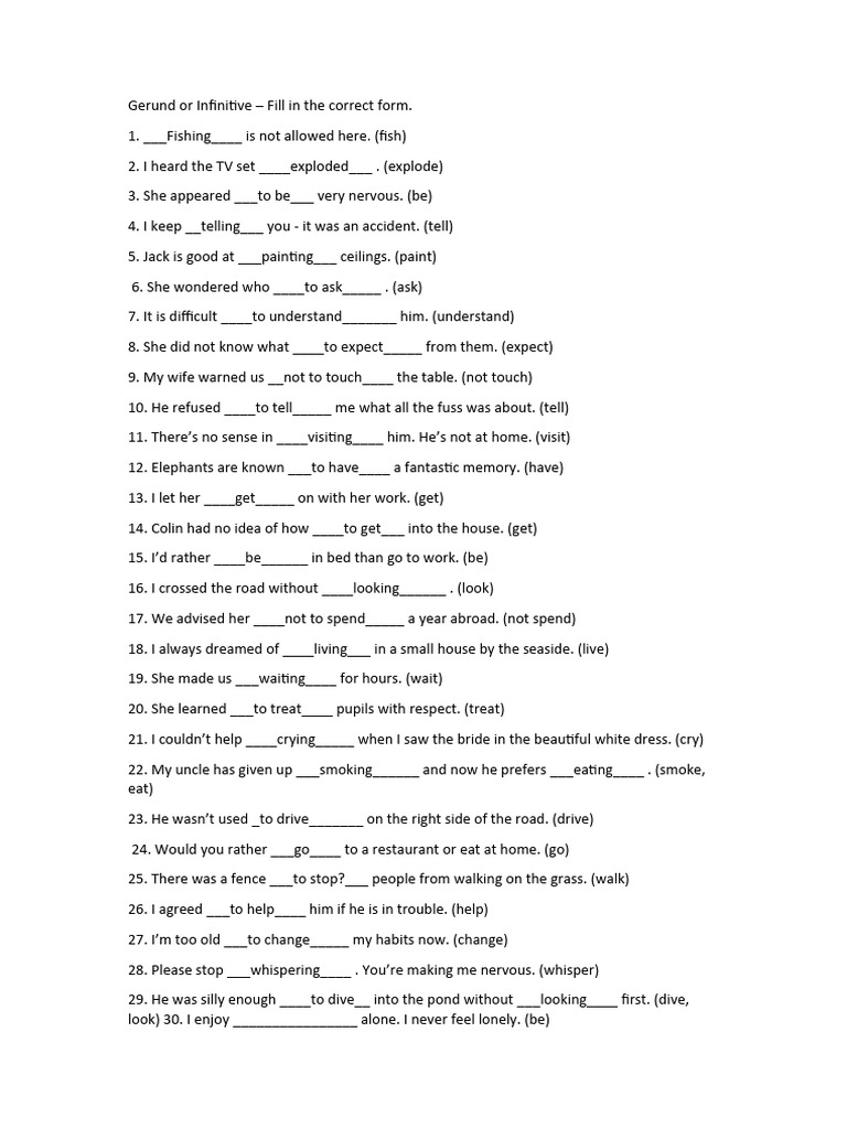 Gerund or Infinitive - HOMEWORK | PDF