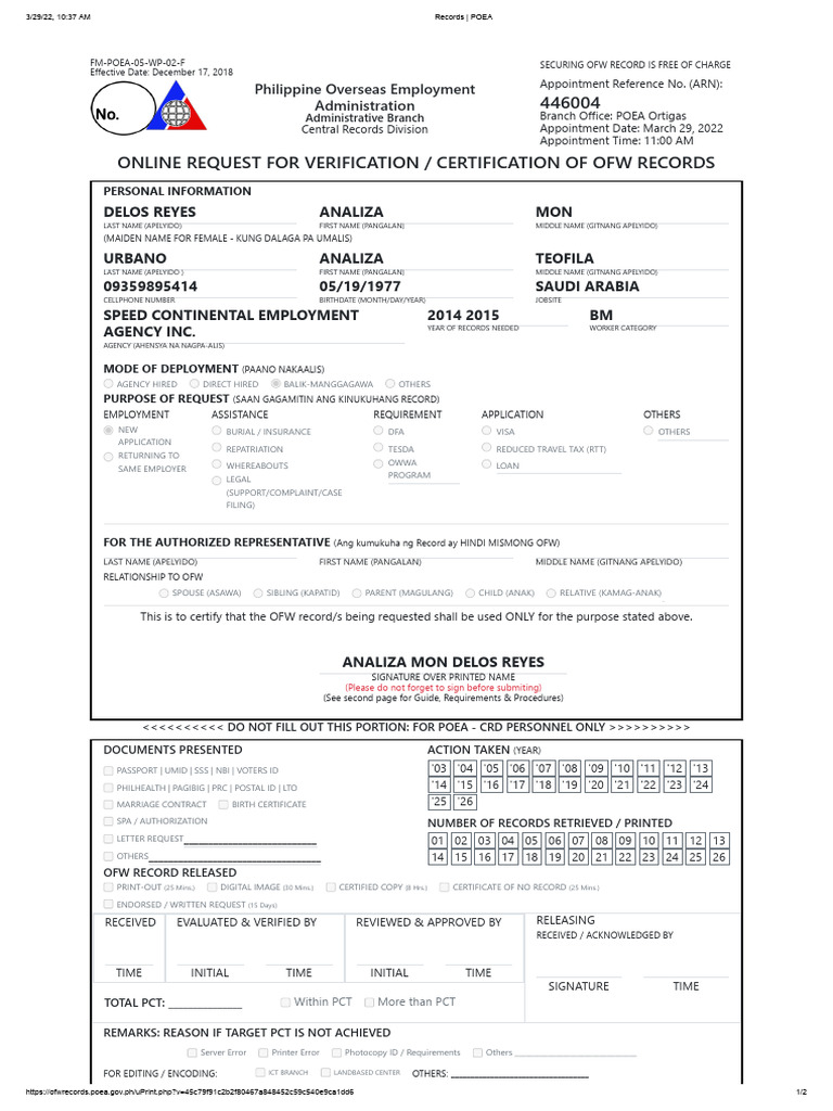 OFW Record Request Procedure | PDF