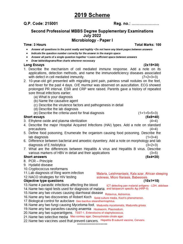 Microbiology-2022 July-Paper-1-2019 | PDF | Malaria | Hepatitis B