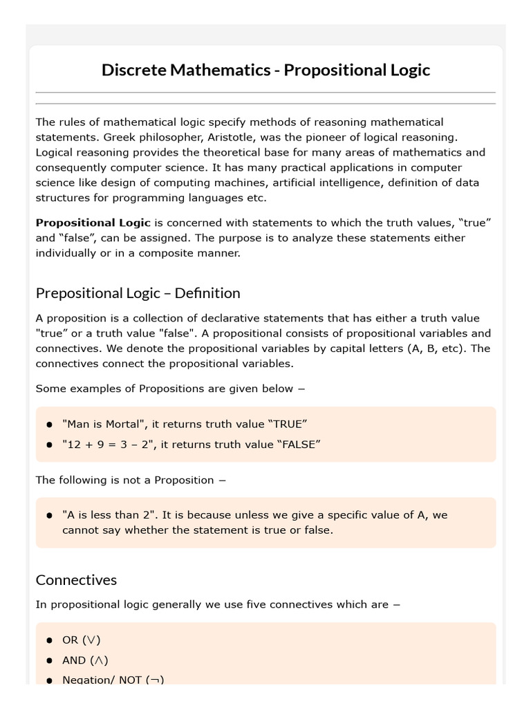 Discrete Mathematics - Propositional Logic | PDF | Contradiction | Logic Discrete Mathematics - Propositional Logic | PDF | Contradiction | Logic