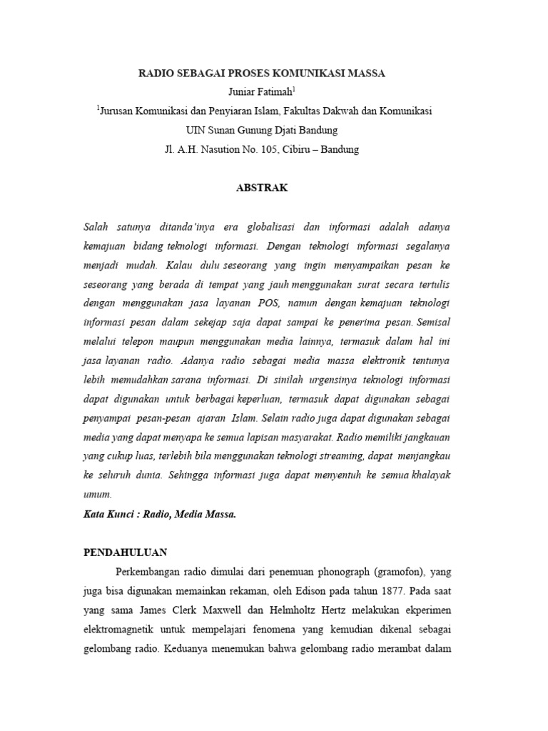 Paper Radio Sebagai Proses Komunikasi Massa | PDF | Ilmu Sosial