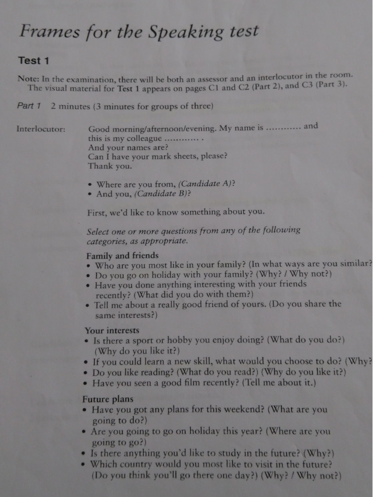 FCE Speaking Test1 Guidelines | PDF