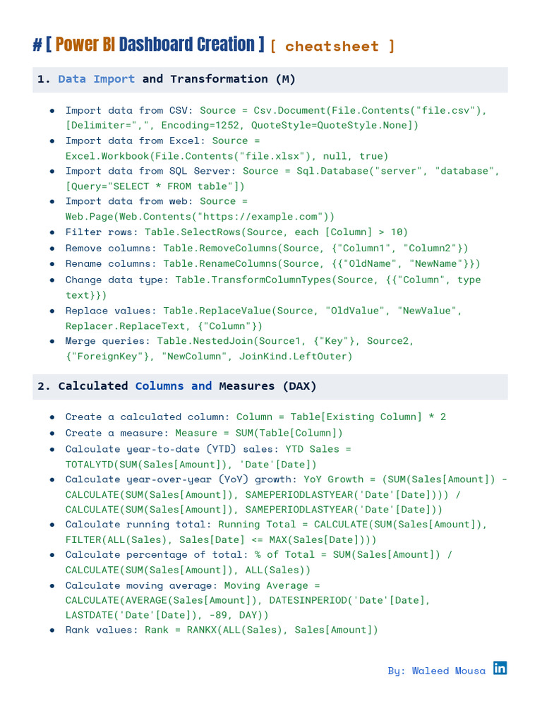 (Power BI Dashboard Creation) (Cheatsheet) | PDF | Microsoft Excel | Information Technology ...
