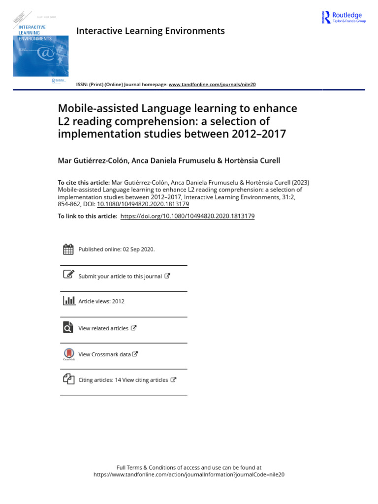 Mobile-Assisted Language Learning To Enhance L2 Reading Comprehension A ...