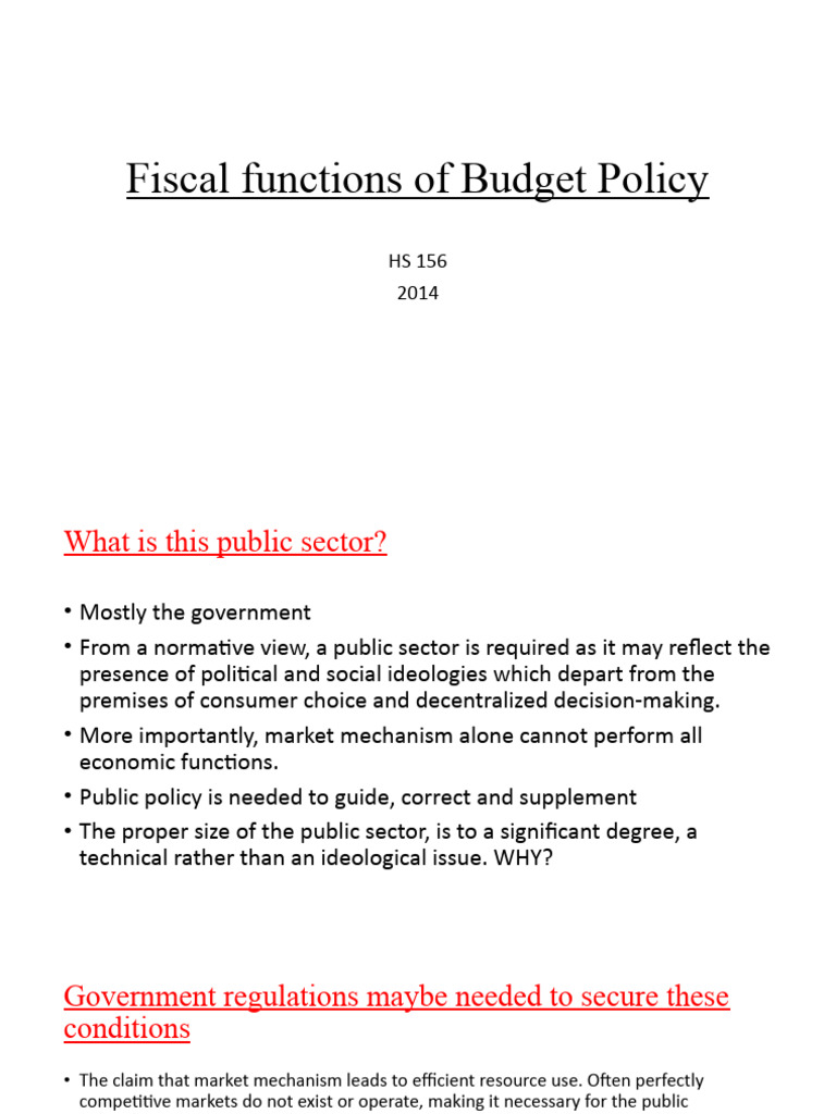 Lec10_Fiscal Functions of Budget Policy | PDF | Market (Economics) | Policy