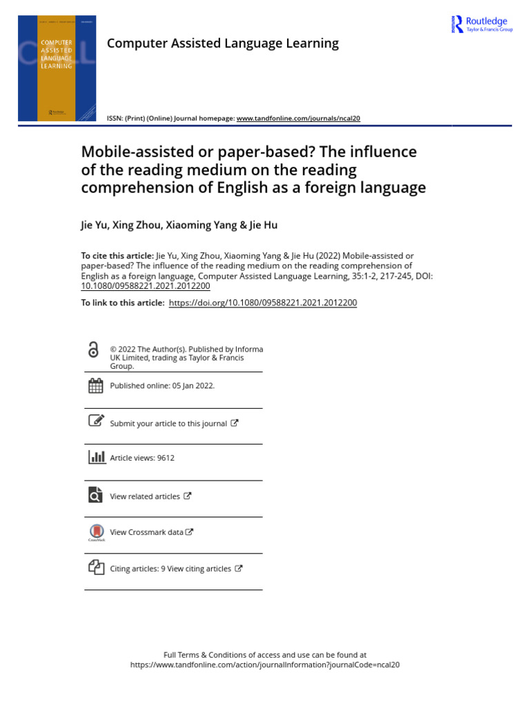 Mobile-Assisted or Paper-based the Influence of the Reading Medium on ... Mobile-Assisted or Paper-based the Influence of the Reading Medium on ...