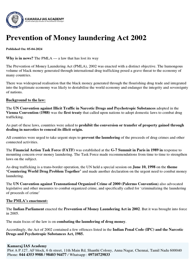 Prevention of Money Laundering Act 2002 | PDF | Bail | Money Laundering