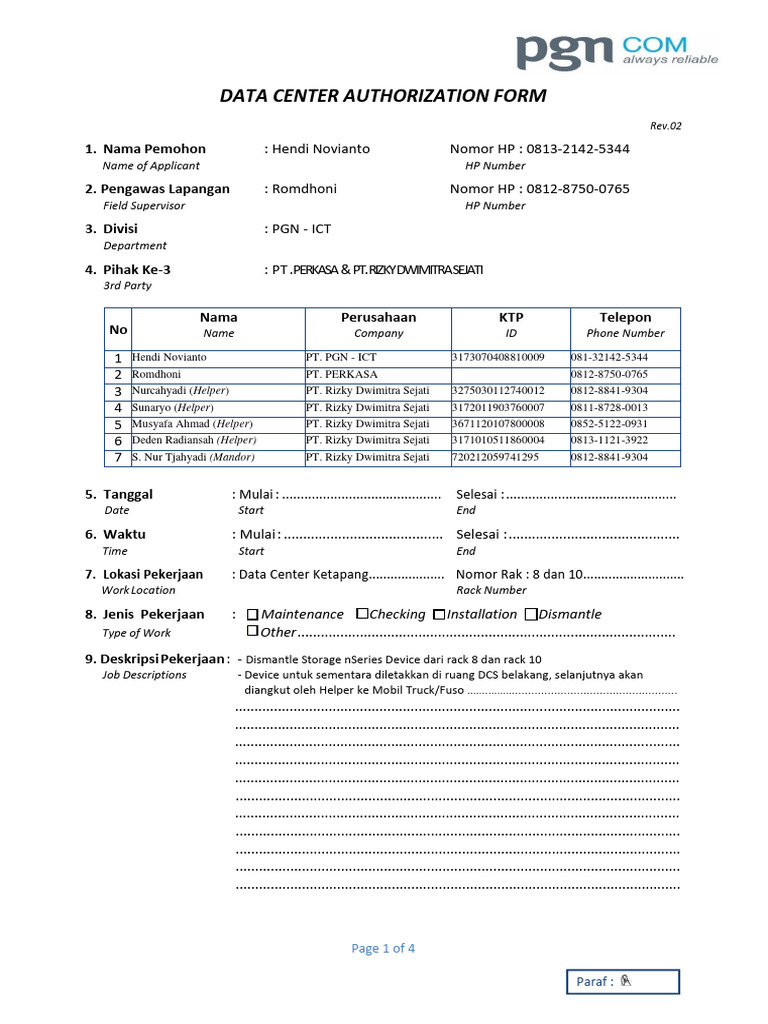 DATA CENTER AUTHORIZATION (DCS) FORM TGL 11mar2020 | PDF