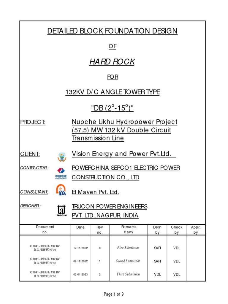 132kV D/C Transmission Line Foundation Design | PDF | Strength Of ...