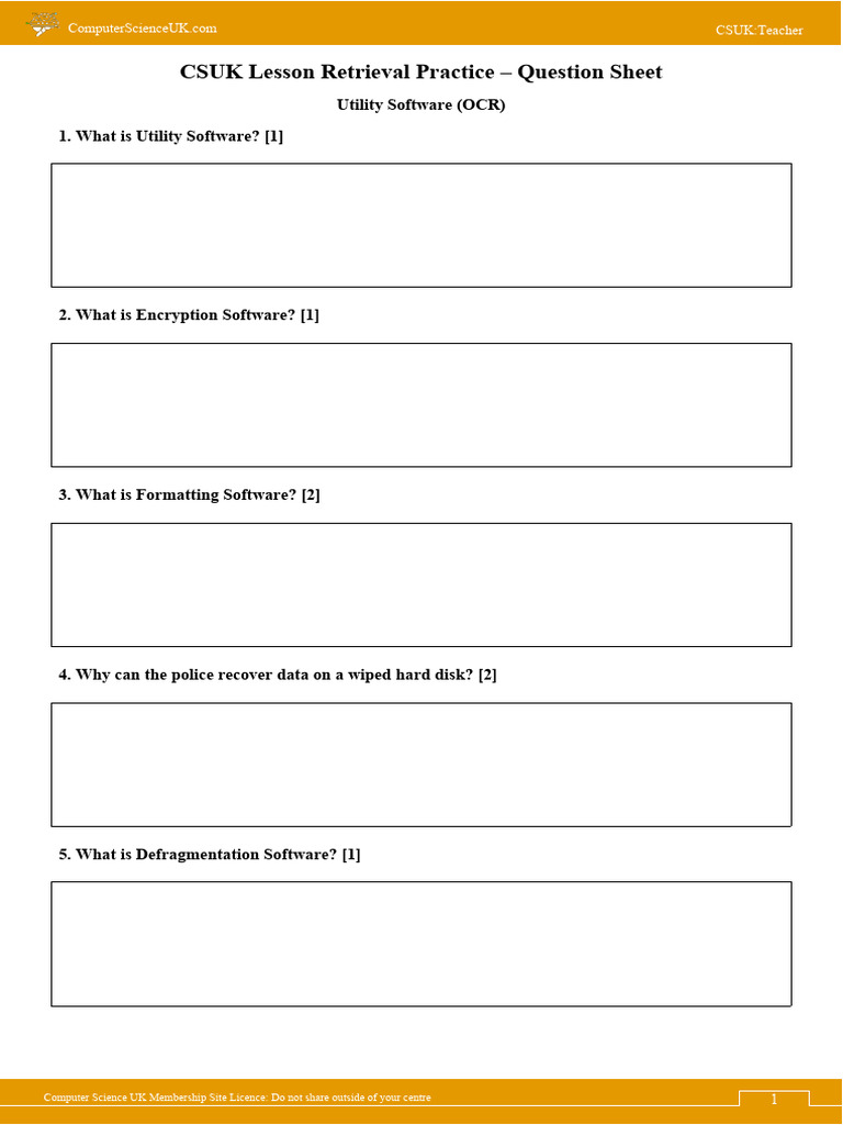 18 GCSE Lesson Retrieval Practice (Assessments) - Utility Software (OCR) | PDF