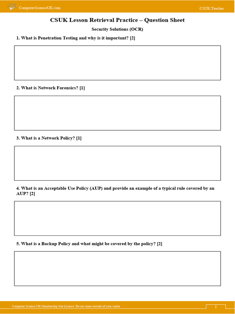 1.4.1 GCSE Lesson Retrieval Practice (Assessments) - Security Solutions ...