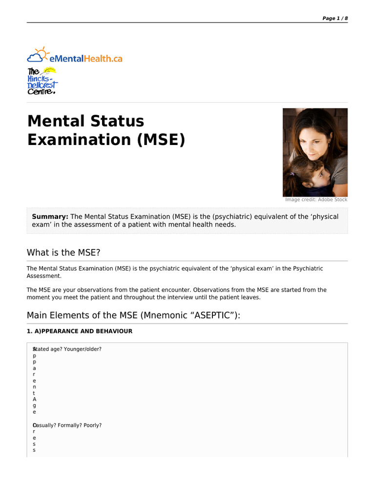 Mental Status Examination MSE | PDF | Psychosis | Delusion