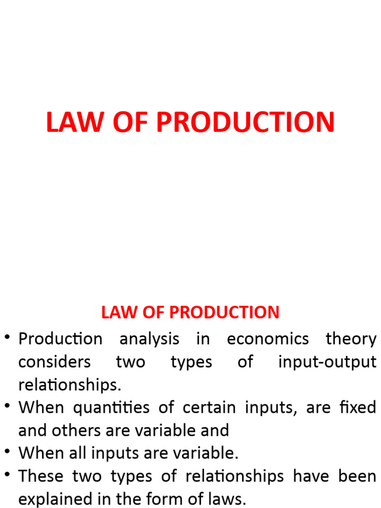 Law of Production | Download Free PDF | Business | Economics