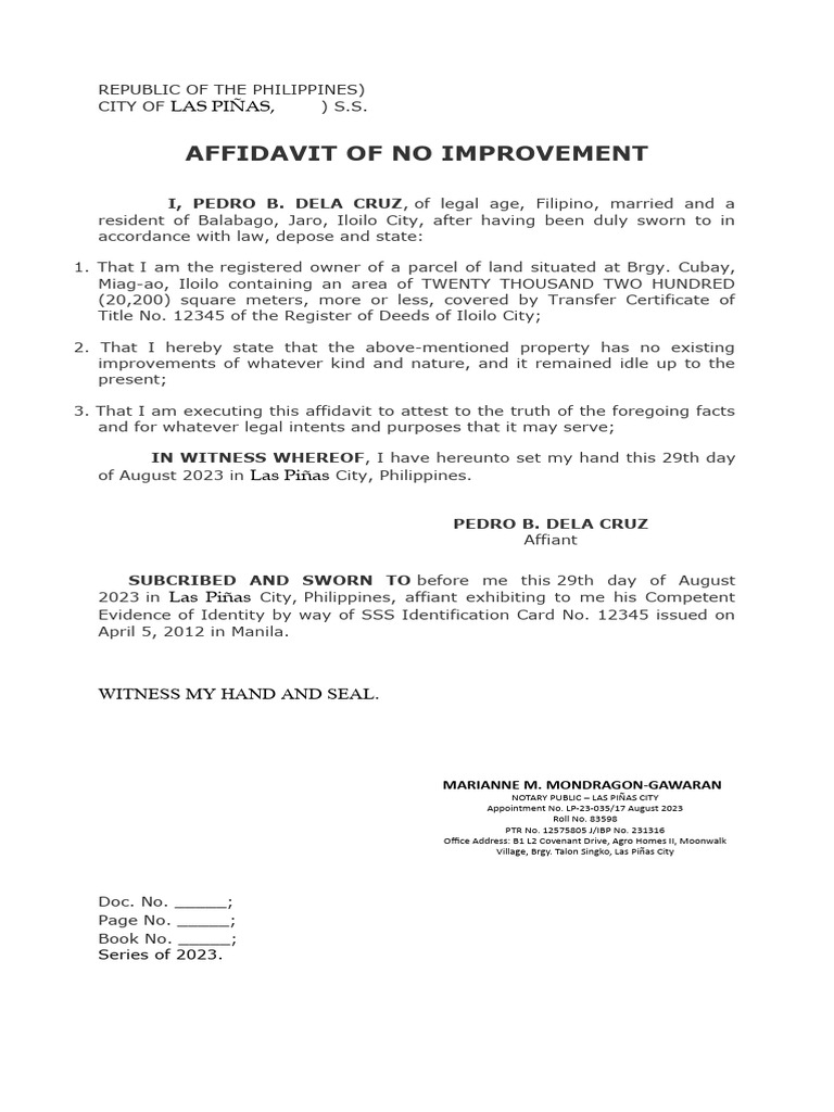 Affidavit of No Improvement | PDF | Law