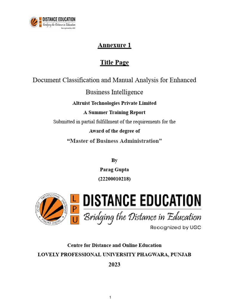 MBA Project Report | PDF | Business Intelligence | Usability