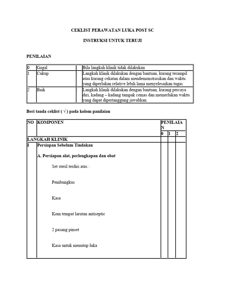 Ceklist Perawatan Luka Post SC | PDF