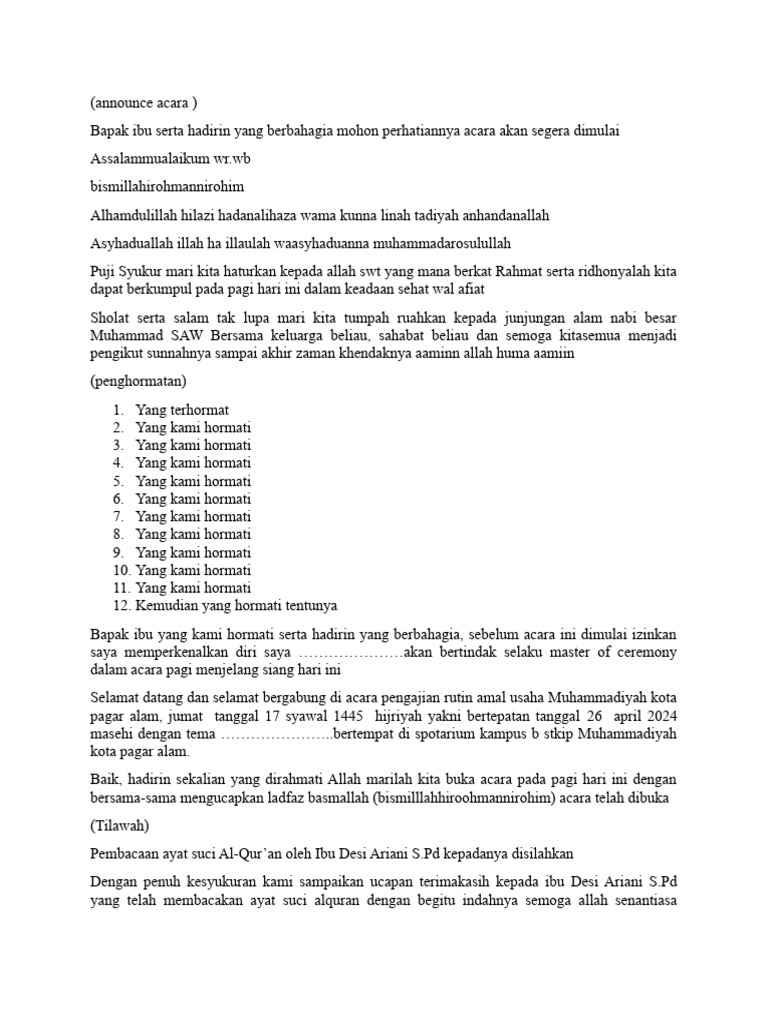 Teks MC Pengajian | PDF