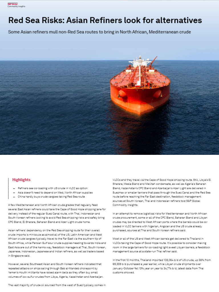 Red Sea Risks - Asian Refiners Look For Alternatives | PDF | Oil Tanker | Petroleum