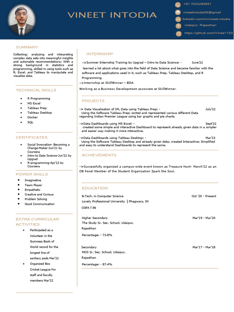 Vineet Intodia CV | Download Free PDF | Data Science | Information Technology