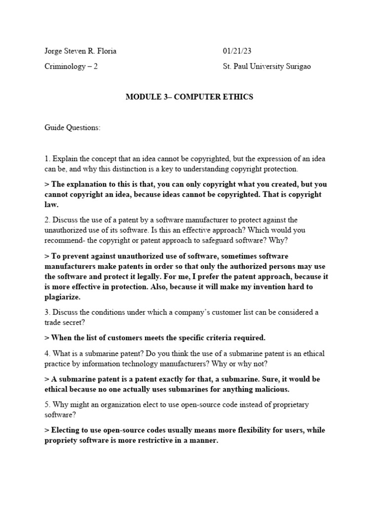 Module 3 - Computer Ethics | PDF | Proprietary Software | Software