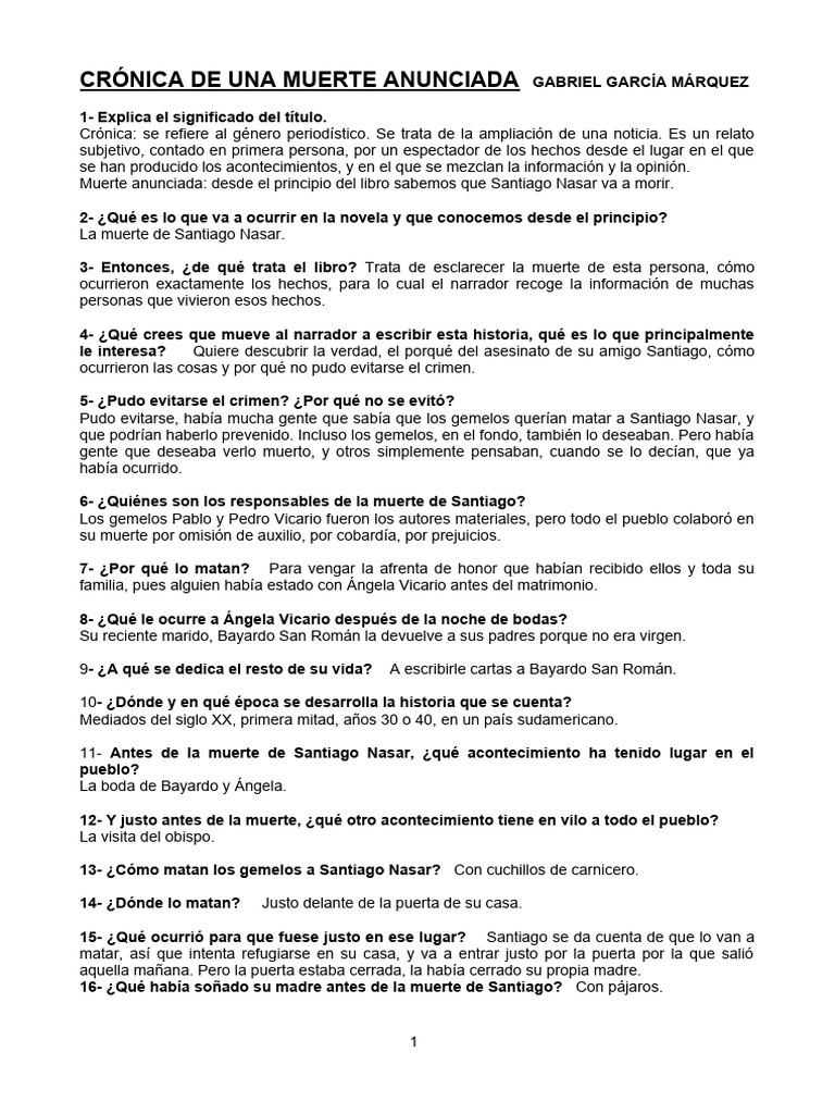 Crónica de Una Muerte Anunciada | PDF