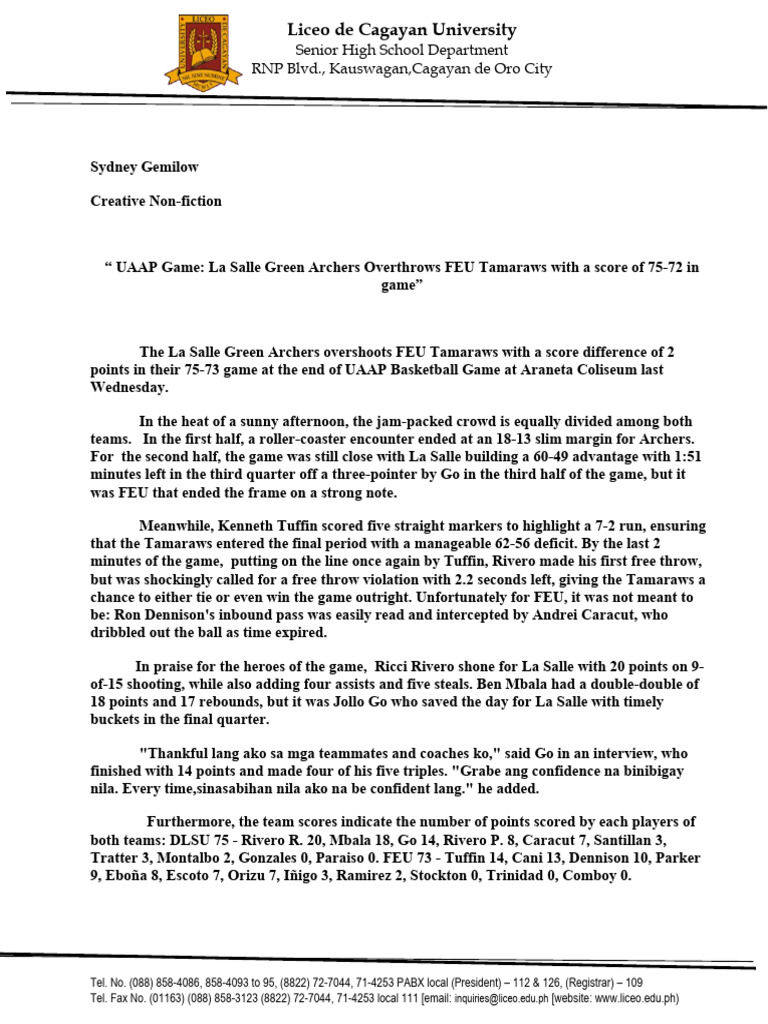 Sports Writing - Fact Sheet | PDF | Student Sport | Sports