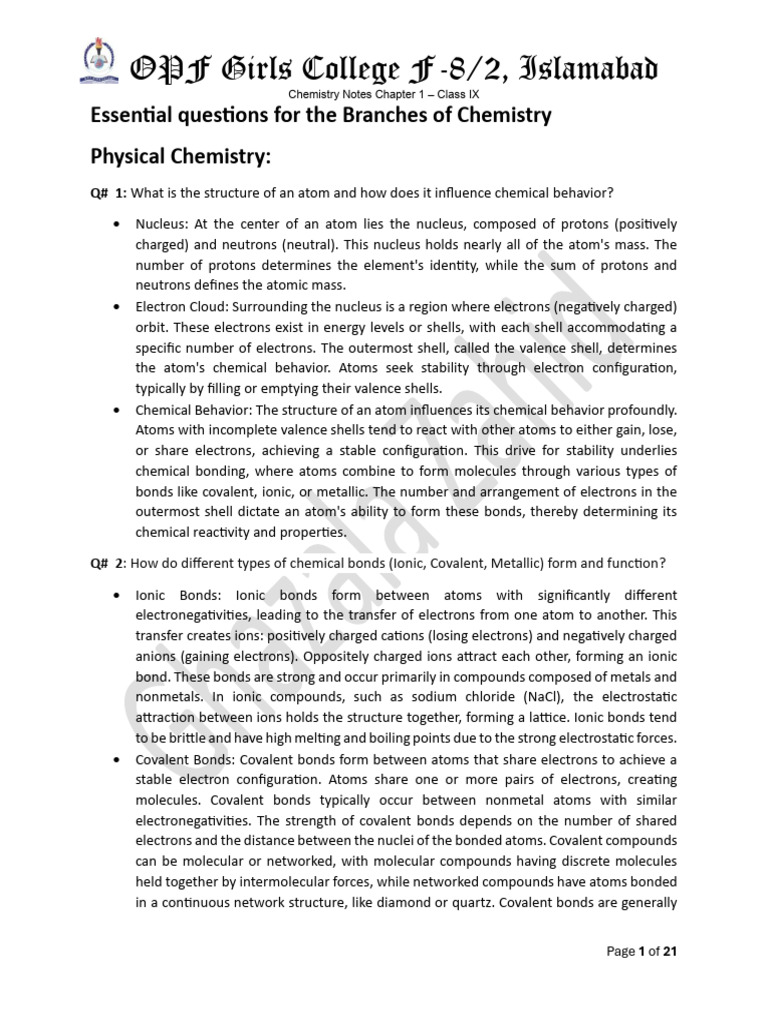 Chemistry Chapter 1 Class IX | PDF | Ionic Bonding | Chemical Bond