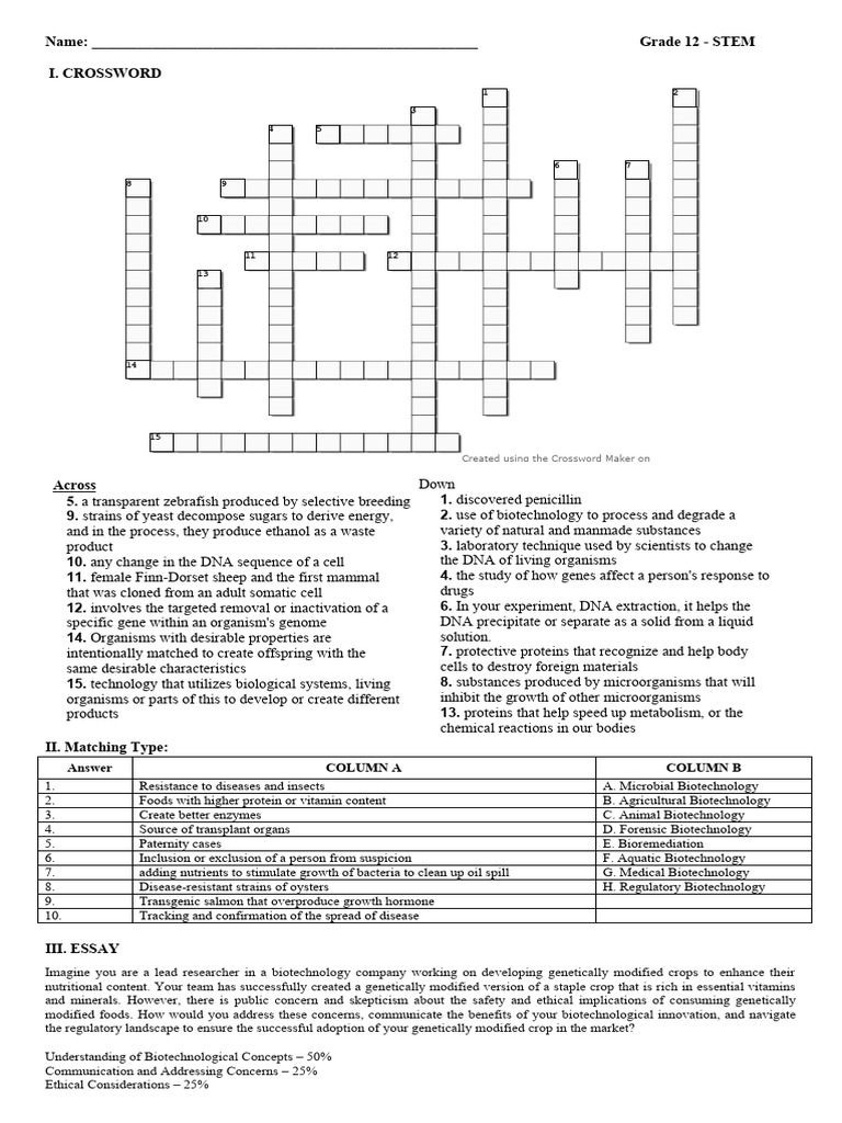 Crossword KIGB9tUMmp | PDF | Biotechnology | Dna