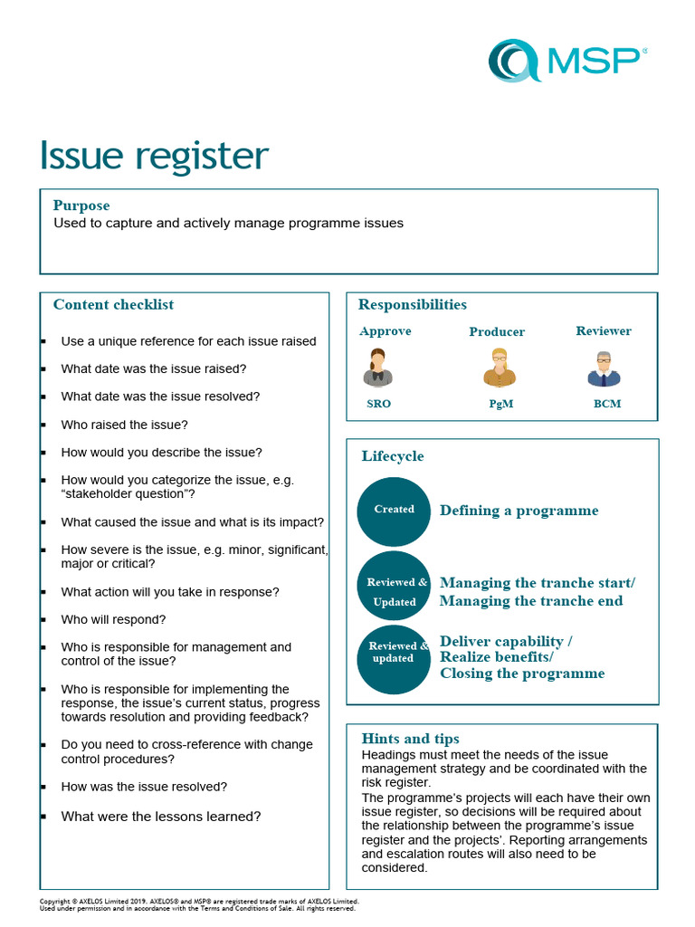 MSP - Issue Register | Download Free PDF | Business