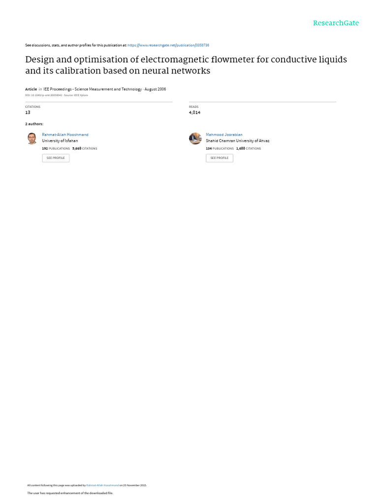 Design and Optimisation of Electromagnetic Owmeter For Conductive Liquids and Its Calibration ...