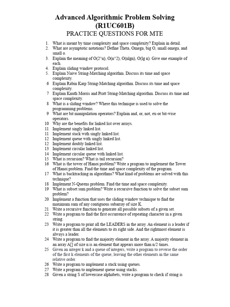 Practice Questions For MTE | PDF | String (Computer Science) | Algorithms