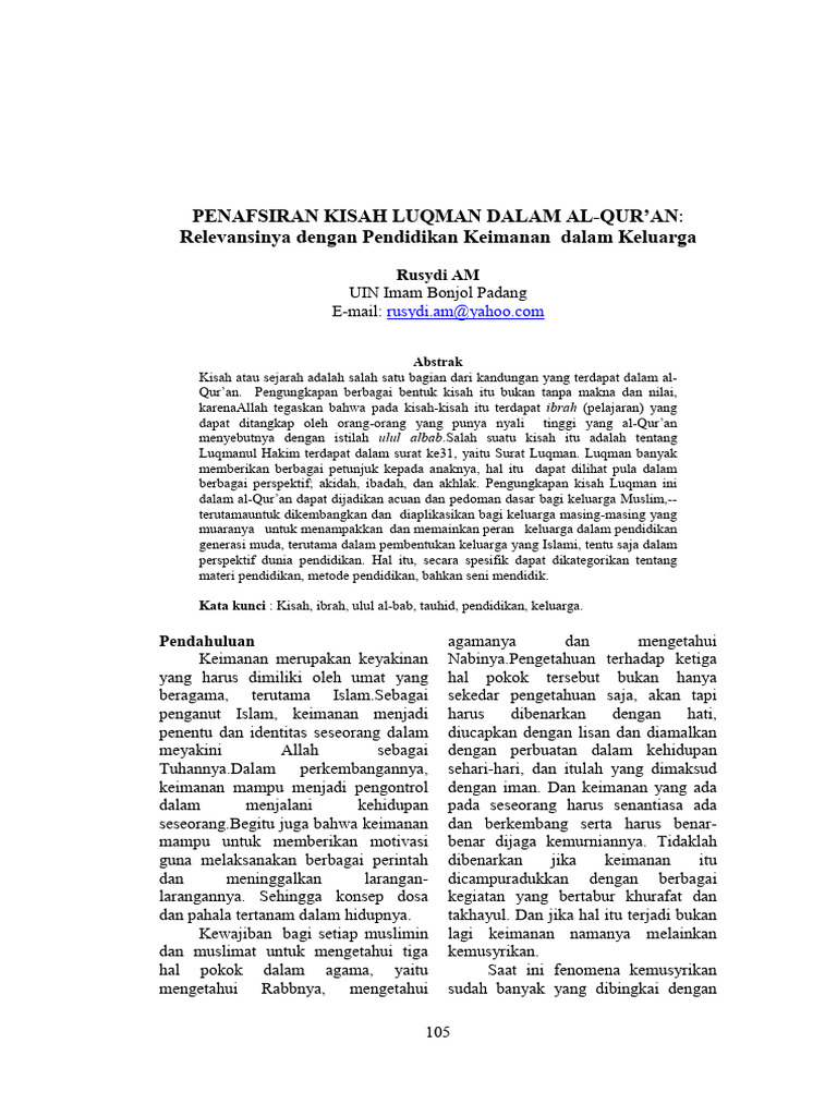 Kisah Luqman: Pendidikan Keimanan Keluarga | PDF