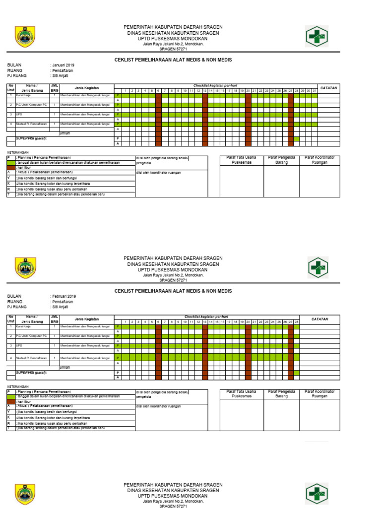 Ceklis Monitoring Alat | PDF