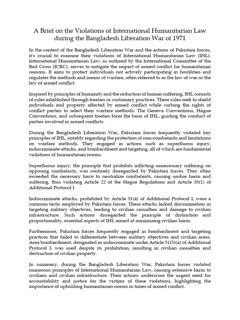 IHL Violations in 1971 Bangladesh War | PDF | International ...