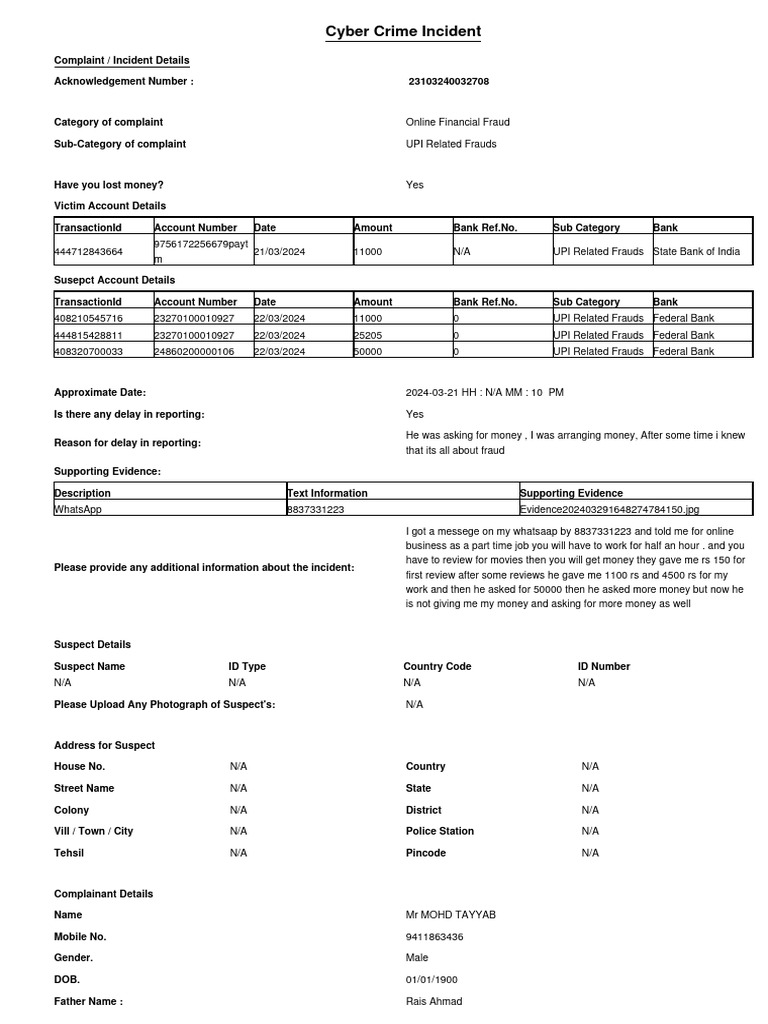 Cyber Crime Complaint | PDF | Fraud | Cybercrime